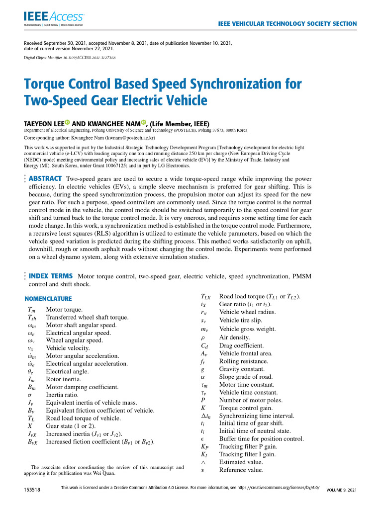 Torque Control Based Speed Synchronization For Two-Speed Gear Electric Vehicle | PDF | Electric ...