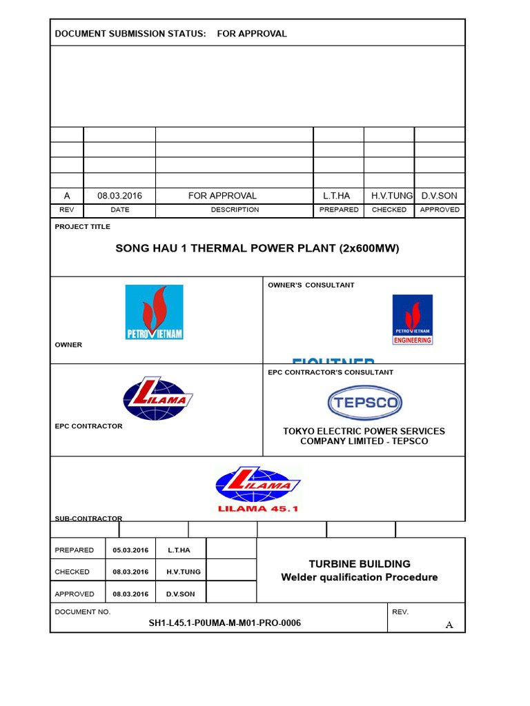 Sh1 l45.1 P0uma M m01 Pro 0006 Rev A Welding Qualification | PDF | Welding | Construction