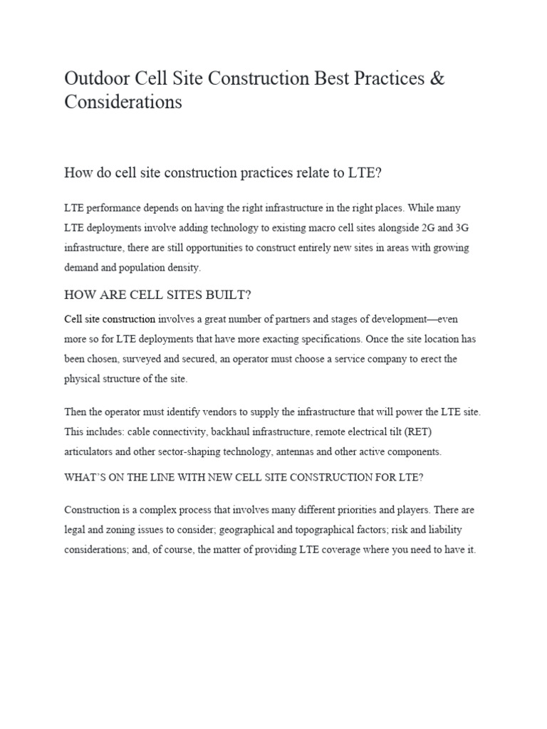 Outdoor Cell Site Construction Best Practices_new | PDF | Antenna ...