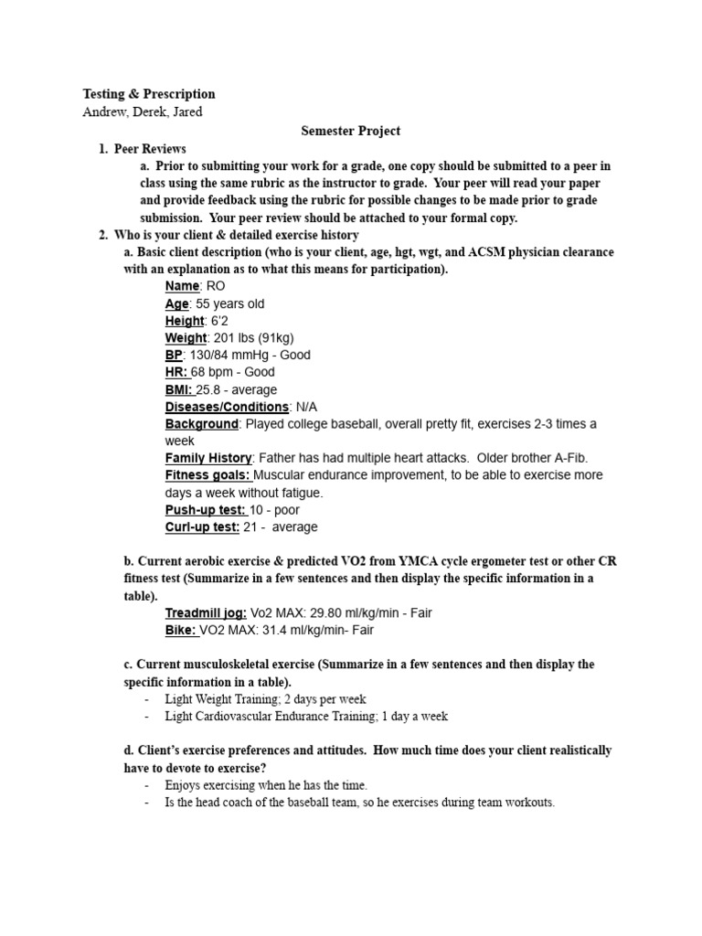Testing Prescription Project | PDF | Physical Fitness | Skeletal Muscle