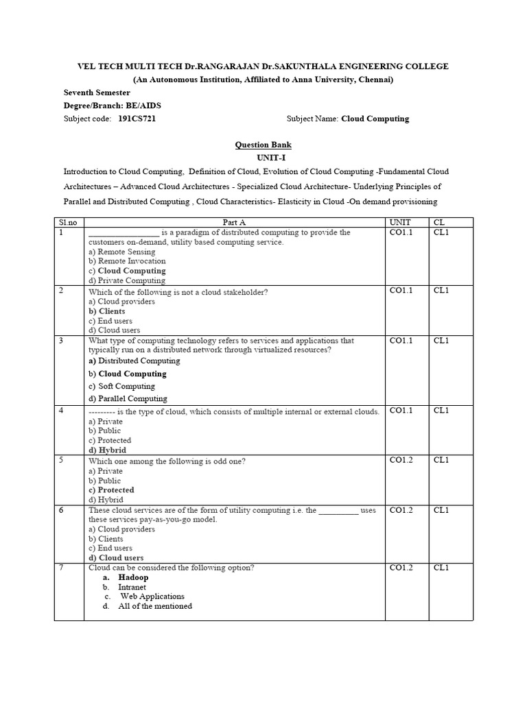 191cs721 Cloud Computing QB With Answers PDF | PDF | Cloud Computing | Virtualization