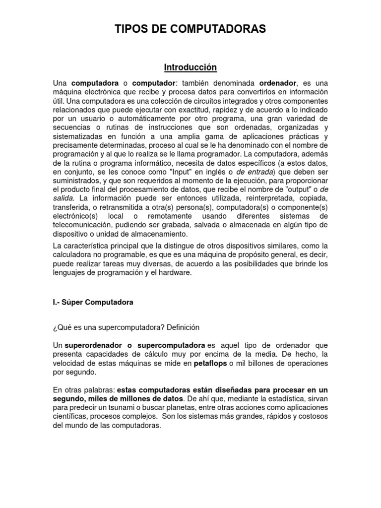 Tipos De Computadoras 2 Pdf Puesto De Trabajo Tableta