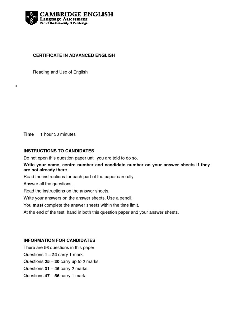 CAE Exam 1 Reading and Use of English Part 4 Met 3 | Download Free PDF ...