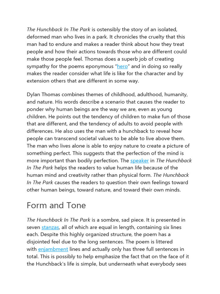 3 The Hunchback in The Park by Dylan Thomas | PDF | Poetry