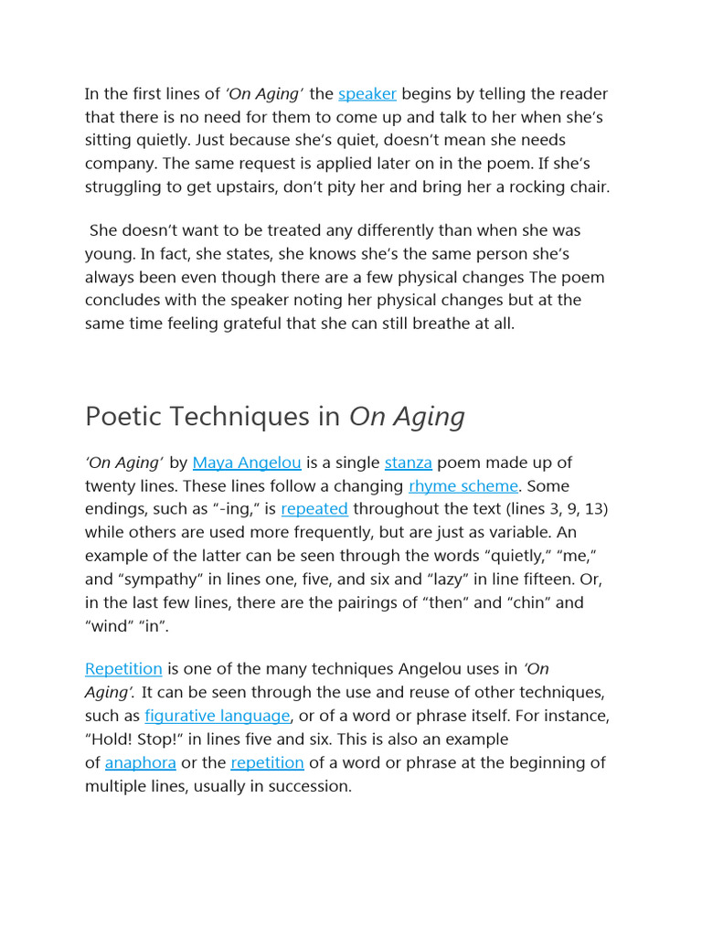 Maya Angelou's "On Aging" Analysis | PDF | Poetry