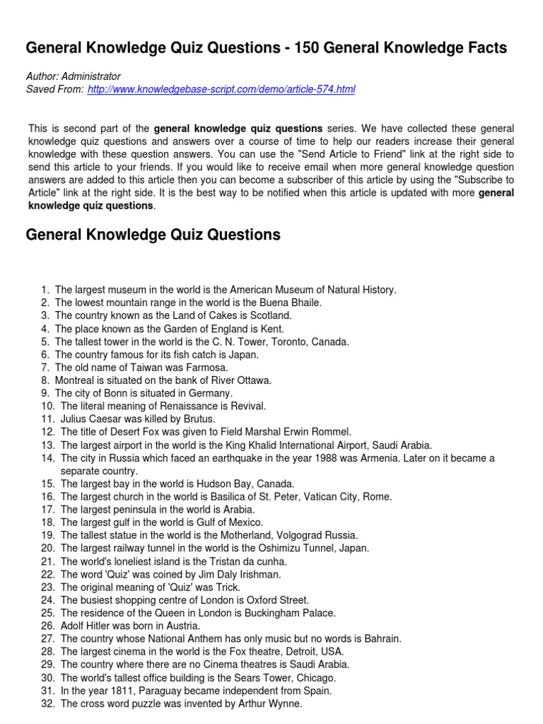 150 General Knowledge Facts | PDF | Chief Information Officer | Business