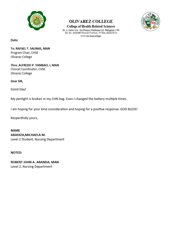 CHN Bag Sample Letter | PDF