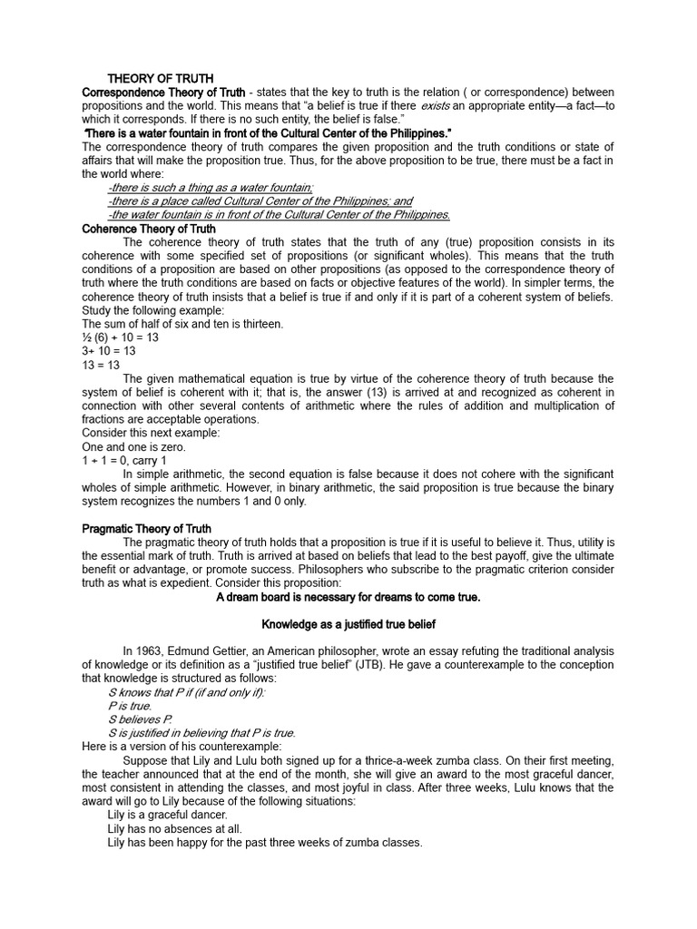 Theory of Truth | PDF | Truth | Knowledge