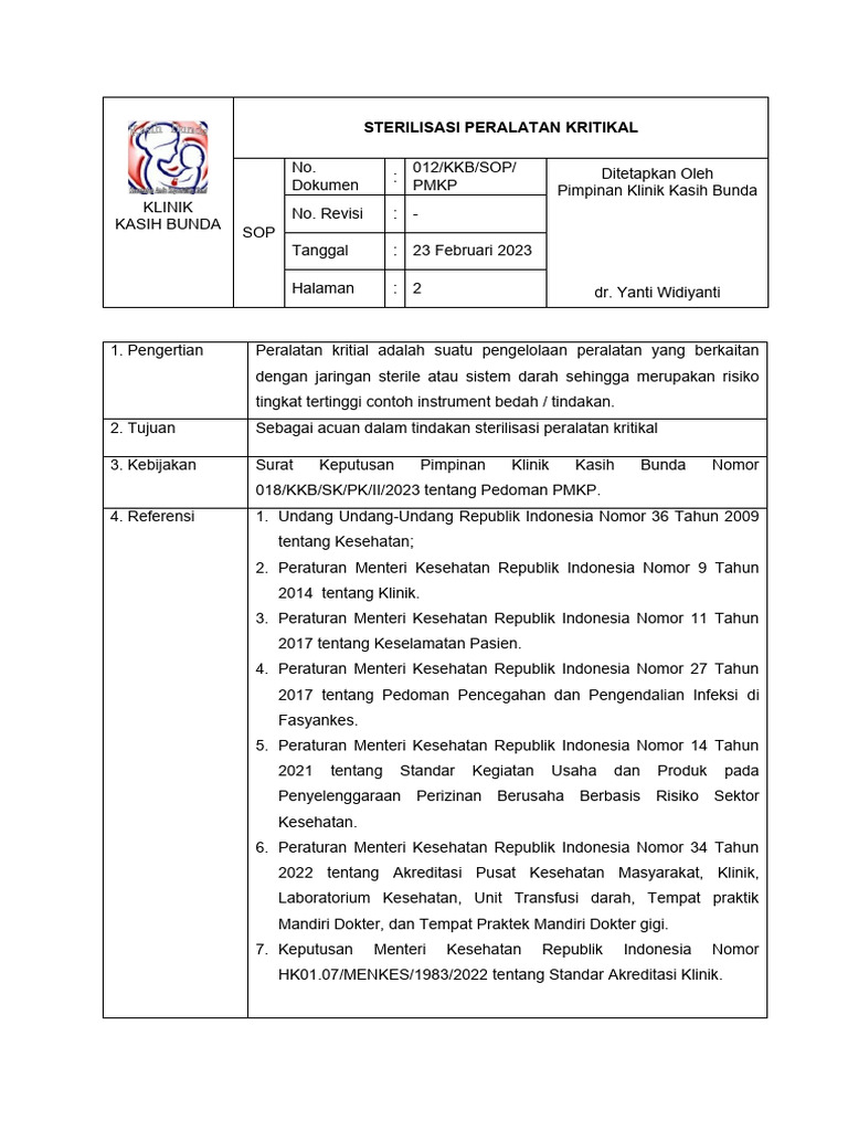 Sop Sterilisasi Peralatan Kritikal | PDF | Kesehatan Holistik | Sains & Matematika