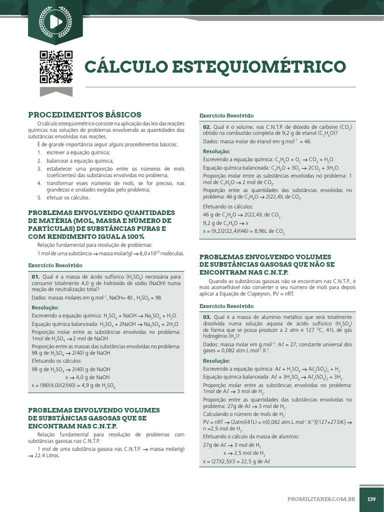 CÁLCULO ESTEQUIOMÉTRICO | PDF | Estequiometria | Ácido sulfúrico