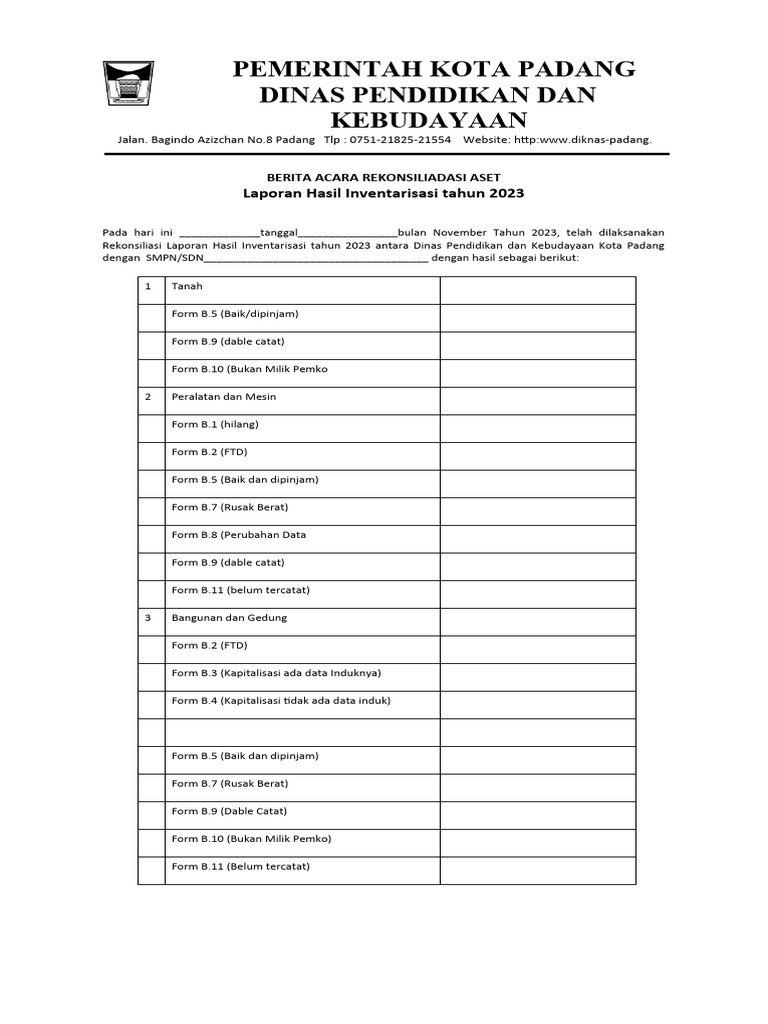 Berita Acara Rekons LHI (Sensus) 2023 | PDF