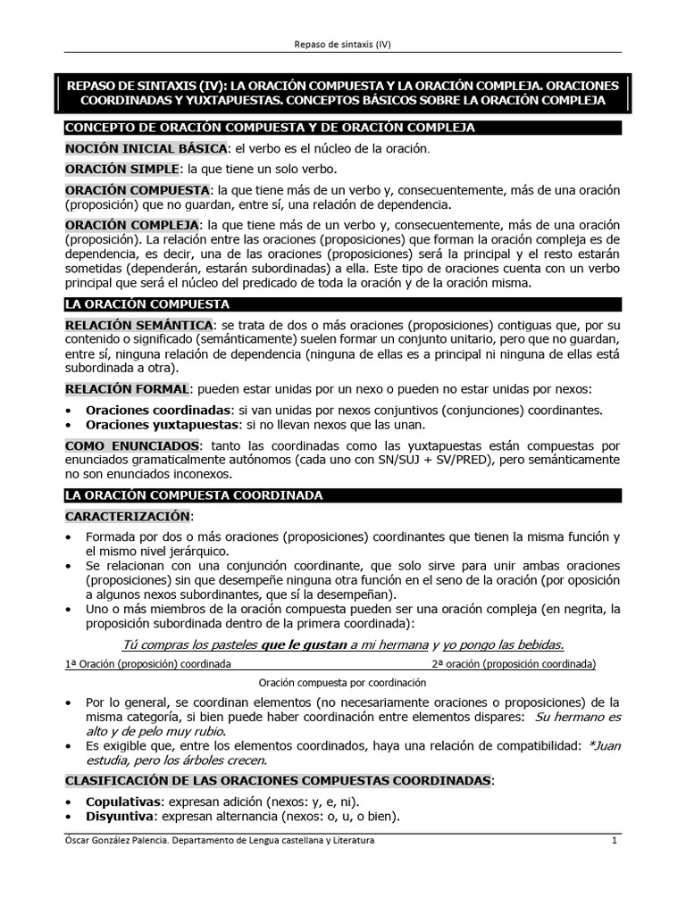 Repaso-Sintaxis (Iv) - Oración Compuesta-Oración Compleja | PDF ...