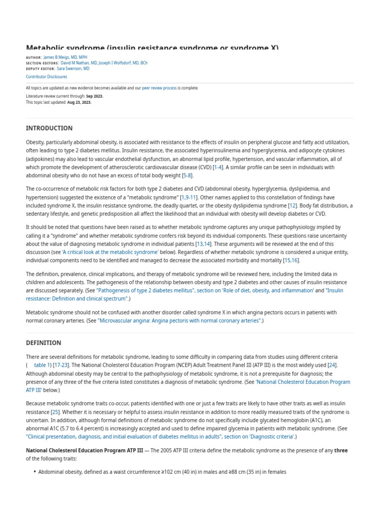Metabolic syndrome (insulin resistance syndrome or syndrome X ...