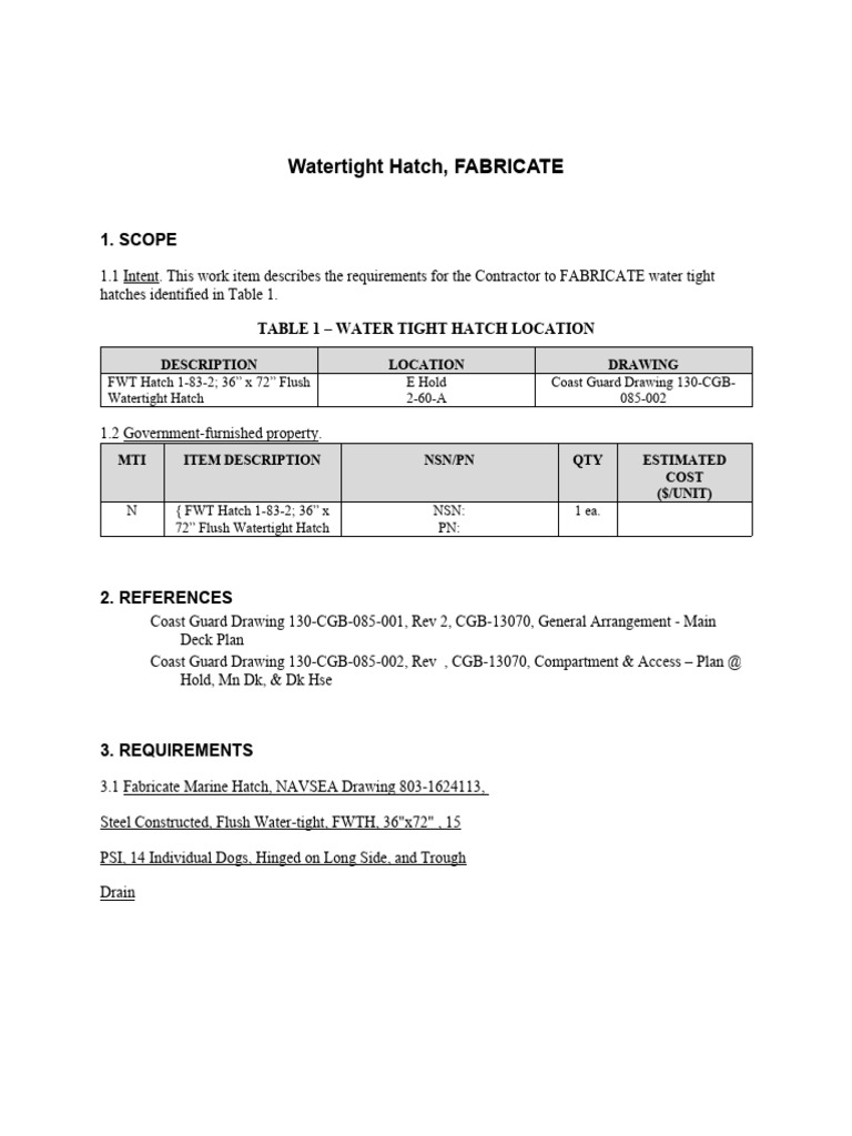 Watertight Hatch SOW | PDF | Technology & Engineering