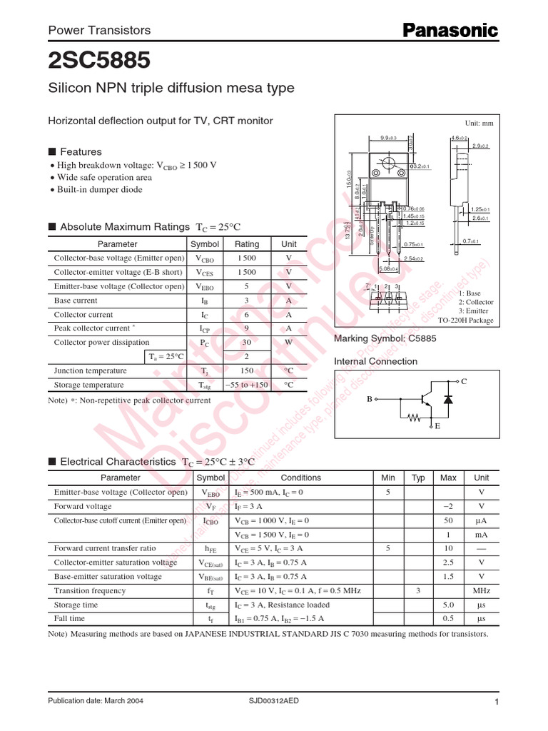 C5885 Panasonic | PDF | Bipolar Junction Transistor | Semiconductors