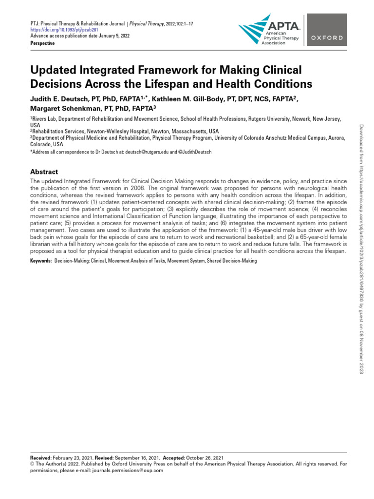 Updated Integrated Framework | PDF | Physical Therapy | Anatomical ...