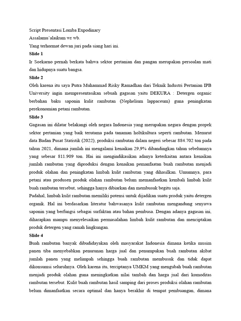 Script Presentasi Lomba Expodinary | PDF | Kesehatan Holistik | Sains & Matematika