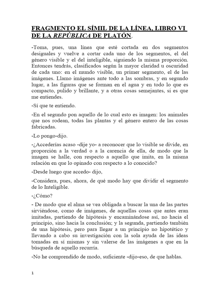 FRAGMENTO EL SÍMIL DE LA LÍNEA | PDF | Pensamiento | Conocimiento
