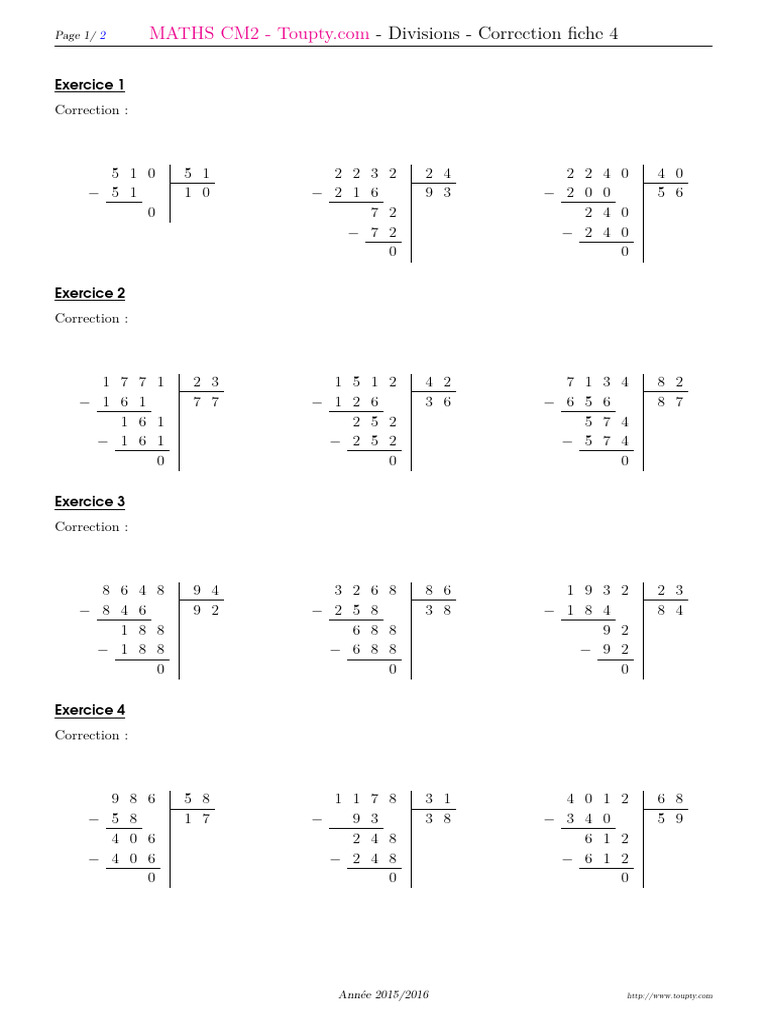Exercices de division CM2 avec corrections | PDF | Technologie et ...