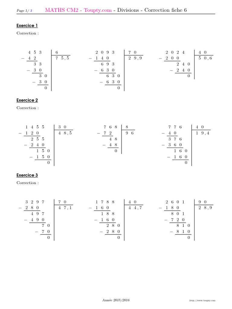 Division Cm2 6 Corrige | PDF