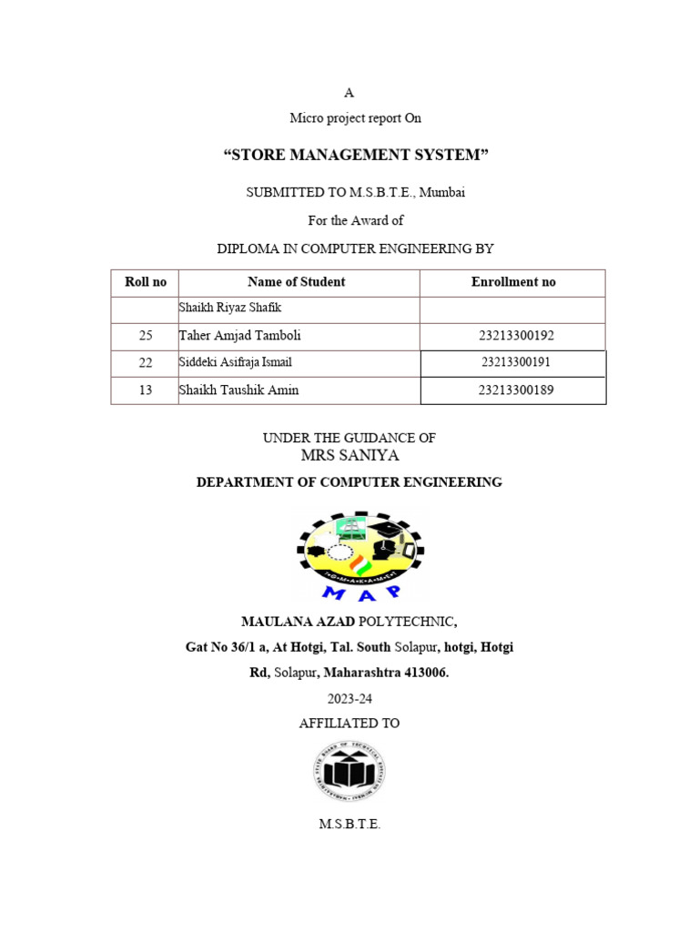 "Store Management System": A Micro Project Report On | PDF | Software Engineering | Computing