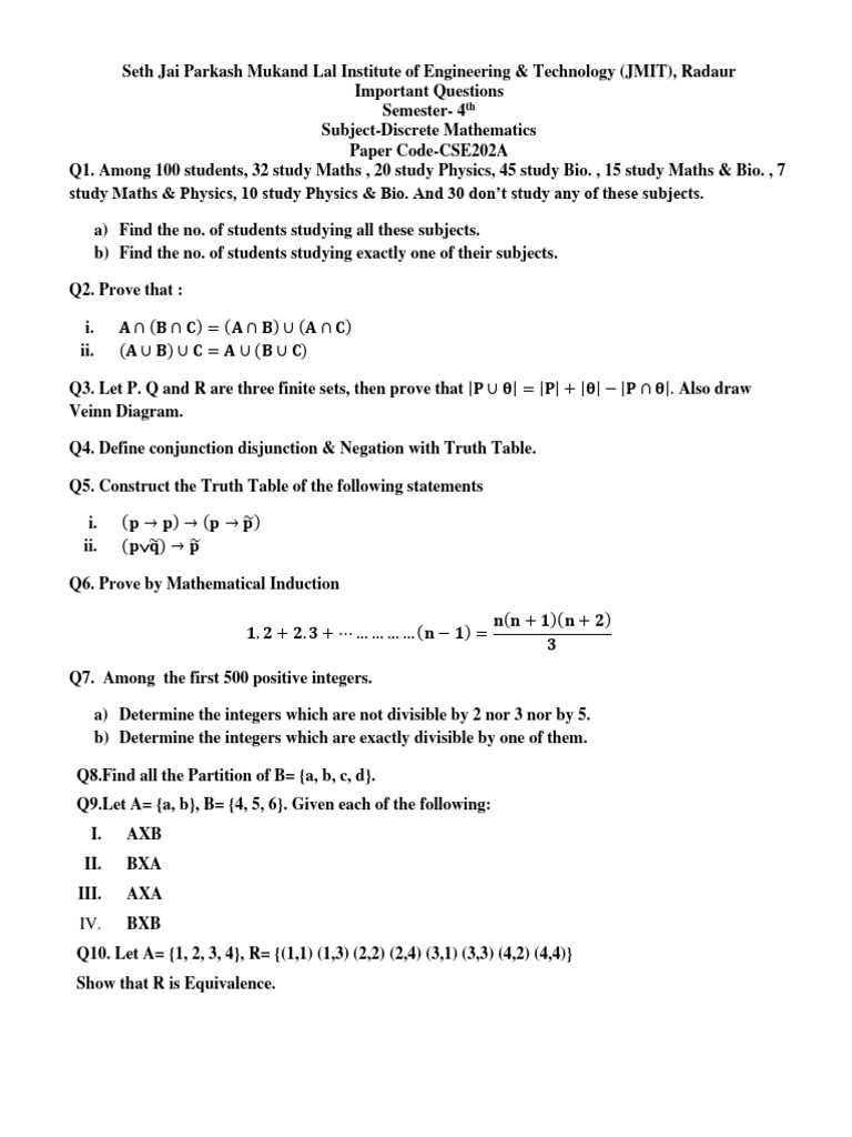 Discrete Math Important Questions | PDF | Function (Mathematics) | Recurrence Relation