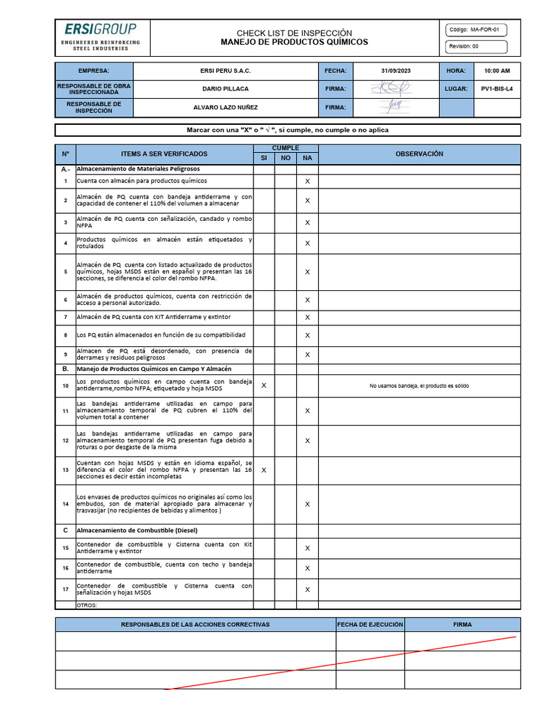 Anexo 2 Check List Inspeccion Ambiental Oct-Listo | PDF | Residuos ...