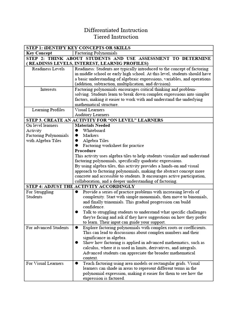 Differentiated Instruction | PDF | Factorization | Polynomial