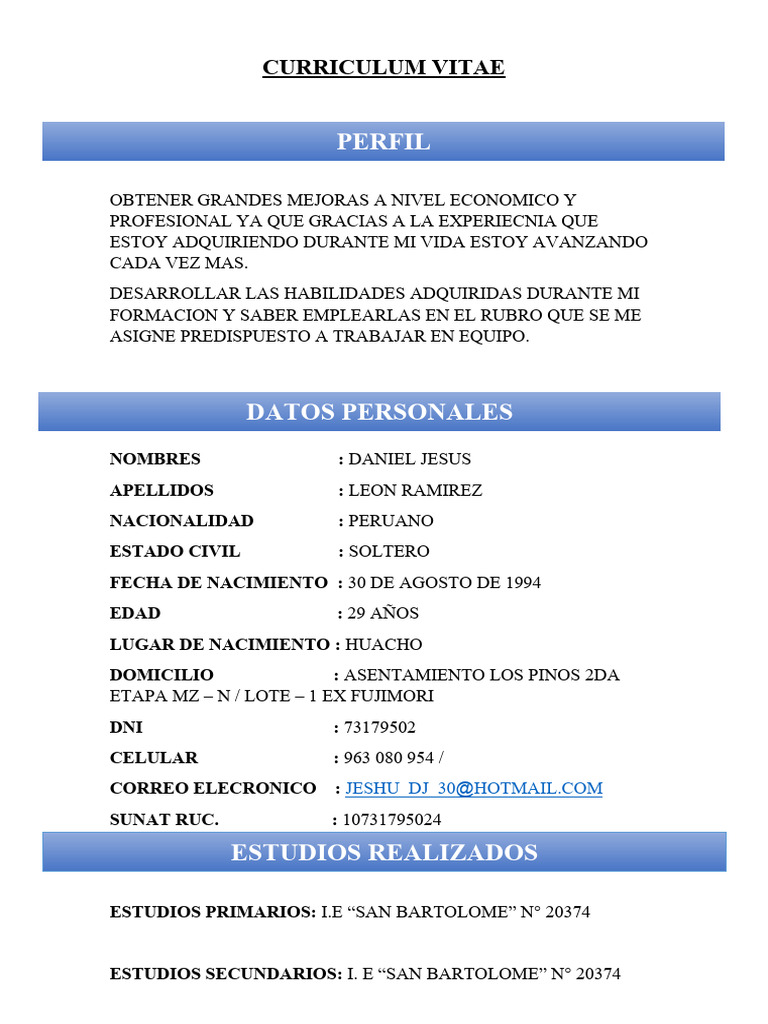 CV Leon Ramirez Curriculum Vitae | PDF CV Leon Ramirez Curriculum Vitae | PDF