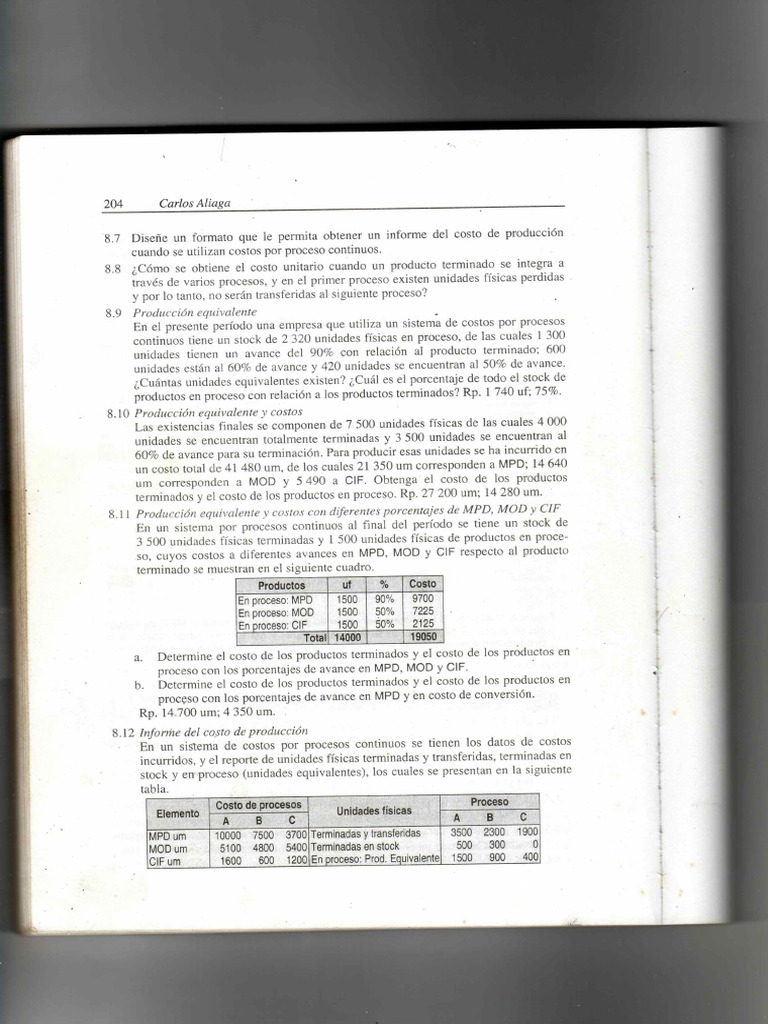 Sistema de Costos Por Proceso Ejercicios | PDF