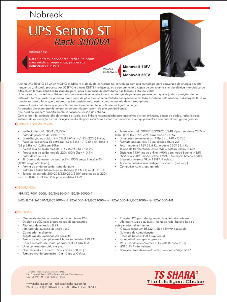 Folder Ups Senno ST Rack 3000 Rev1 | PDF | Fonte de energia ...