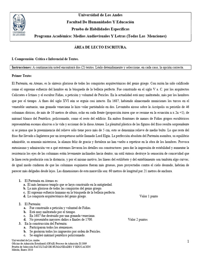 Prueba de Letras y Medios Audiovisuales II 2009 | PDF | Temperamento