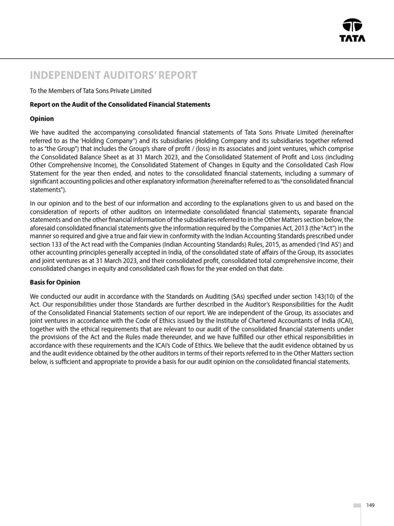 Tata Sons PVT LTD Audit Report | Download Free PDF | Going Concern | Audit