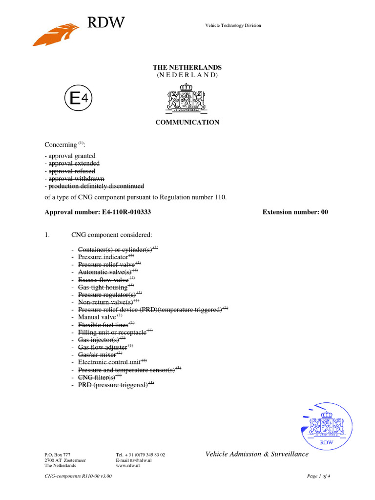 4.KIWA(ECE R110)_Manual Valve | PDF | Valve | Fuel Injection