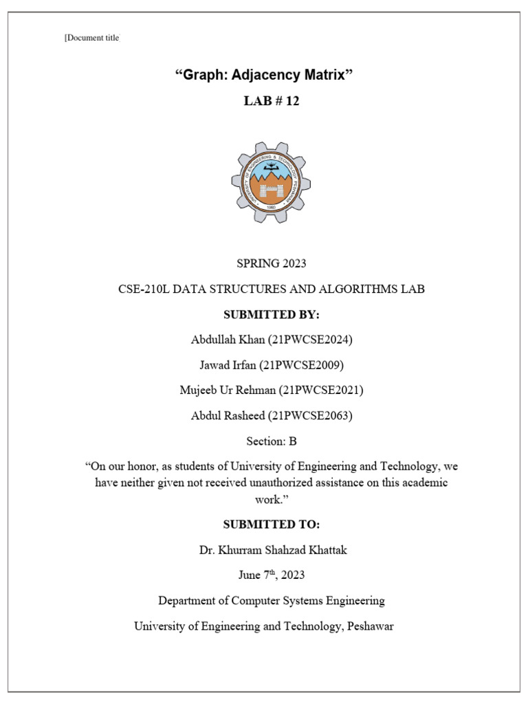 DSA Lab Report 12docx | PDF | Vertex (Graph Theory) | Matrix (Mathematics) DSA Lab Report 12docx | PDF | Vertex (Graph Theory) | Matrix (Mathematics)
