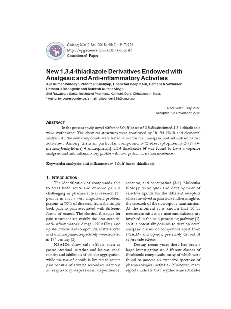 Ajit Kumar Pandey 2018 New 1 3 4 Thiadiazole Derivatives Endowed With ...