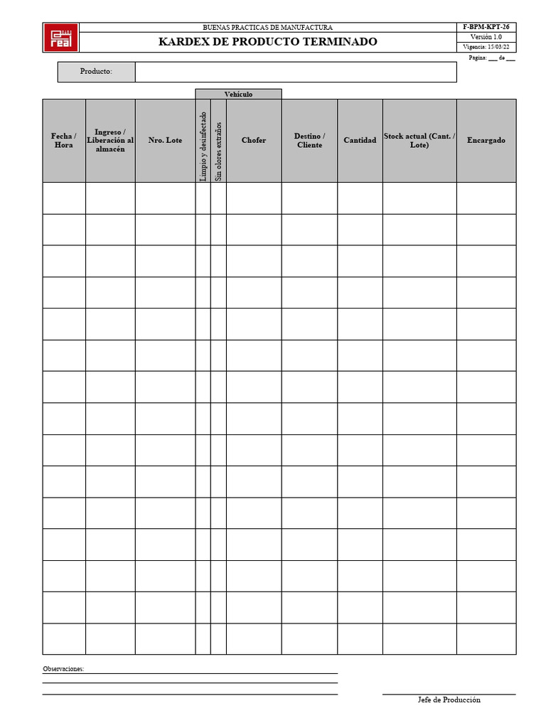 Kardex de Producto Terminado | PDF