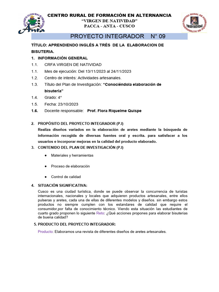 Proyecto de Aprendizaje 4to Noviembre | PDF | Aprendizaje