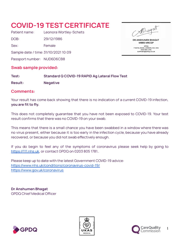 COVID-19 Lateral Flow Test Certificate | PDF | Science & Mathematics