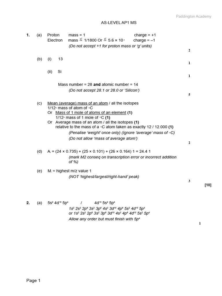As-Level Ap1 Ms | PDF | Isotope | Mole (Unit)