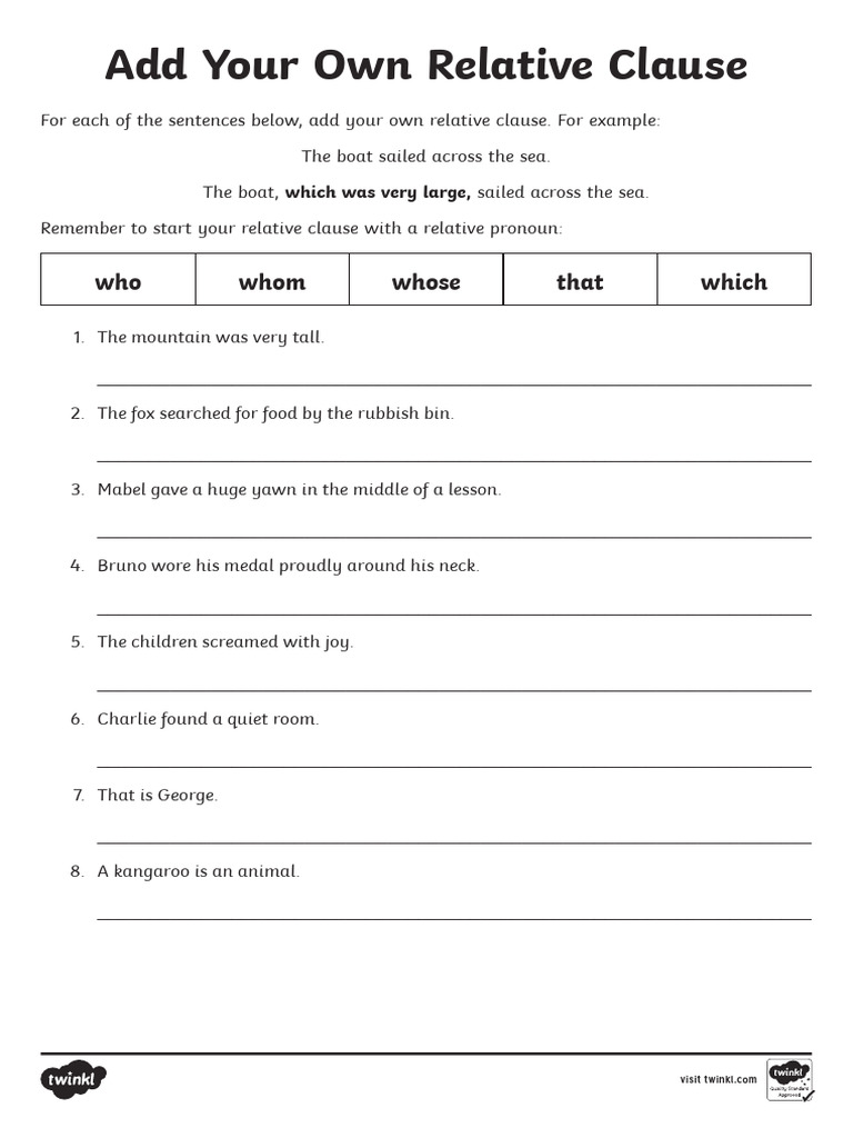 Add Your Own Relative Clause Activity Sheet | PDF | Languages | Foreign ...