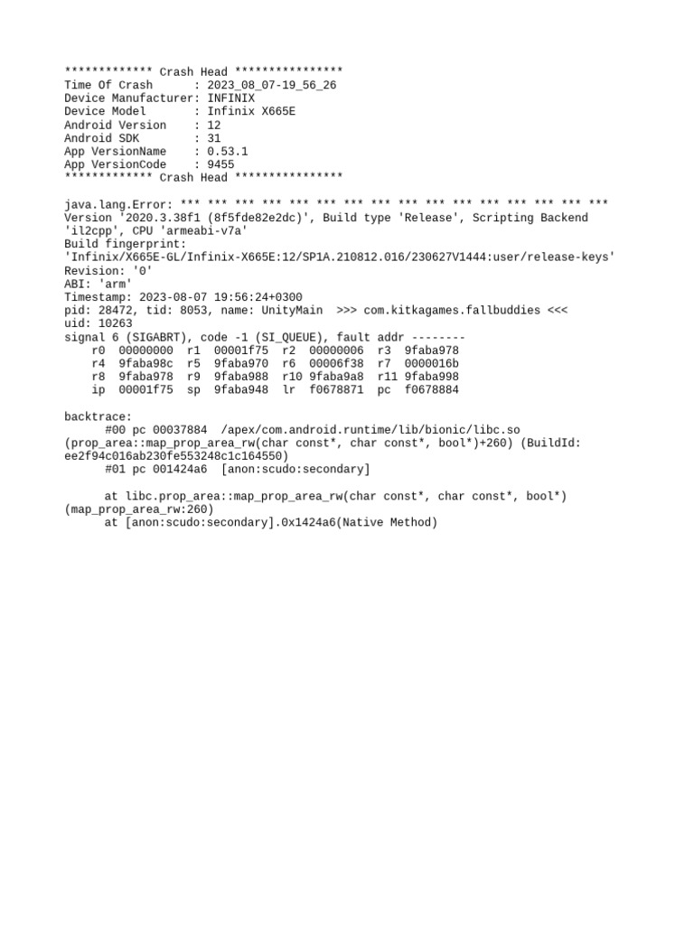 Infinix App Crash Report | PDF | Technology & Engineering