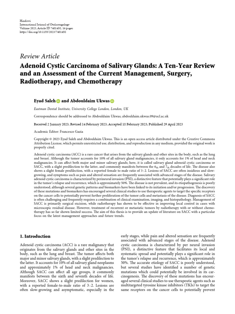 Adenoid Cystic Carcinoma of Salivary Glands | PDF | Metastasis | Cancer