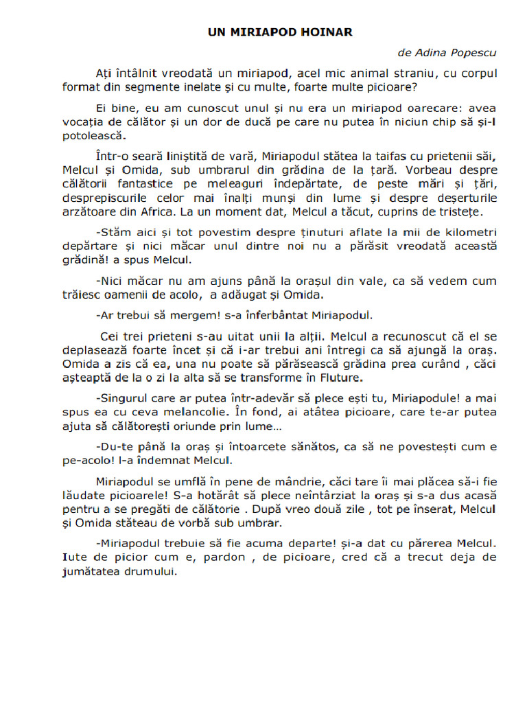 Un Miriapod Hoinar Adina Popescu | PDF