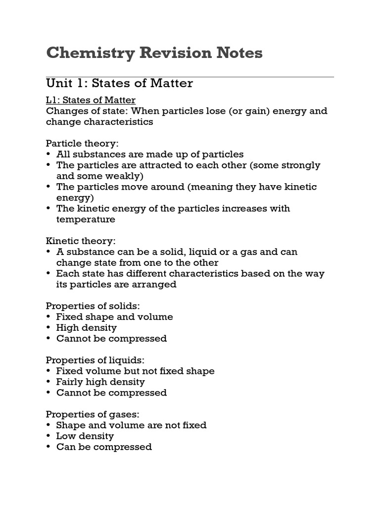 Chemistry Revision Notes Y10 Term 1-3 REVISED PDF | Download Free PDF ...