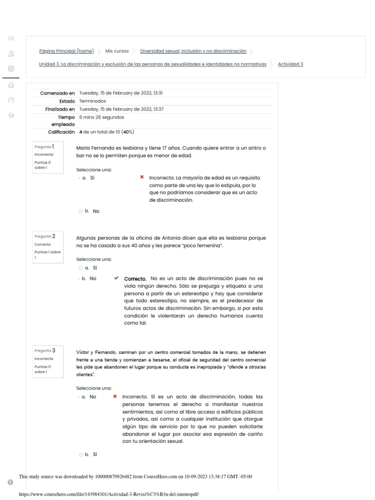 Actividad 3 Revisi N Del Intento PDF | PDF | Discriminación | Homosexualidad
