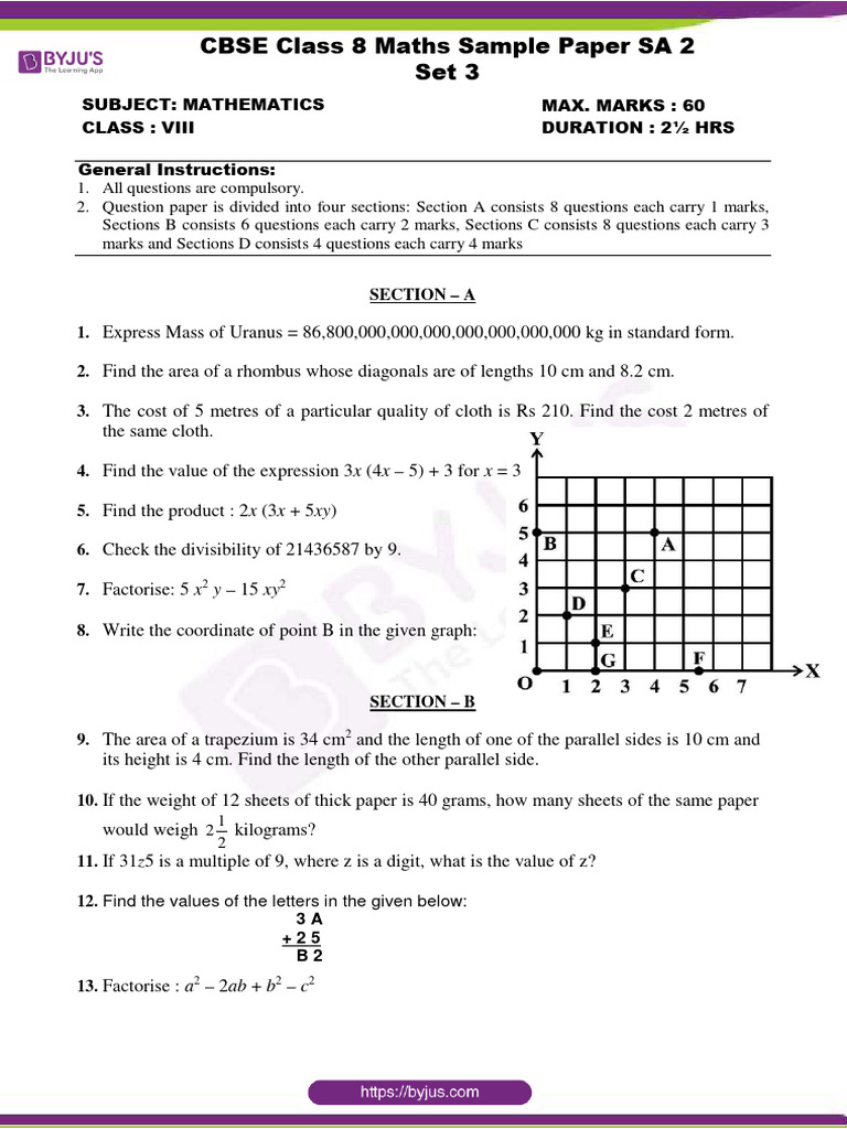 CBSE Class 8 Maths Sample Paper SA 2 Set 3 | PDF | Interest | Length