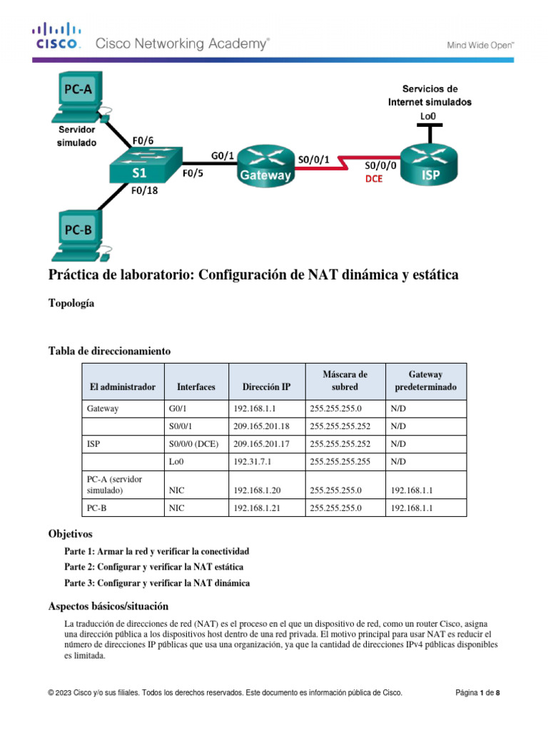 NAT Estatico y Dinamico | PDF | Dirección IP | Enrutador (Computación)