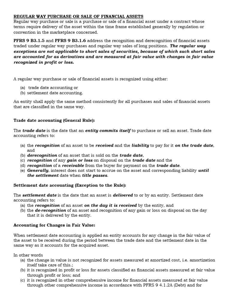 Regular Way Trading of Financial Assets | PDF | Fair Value | Historical ...