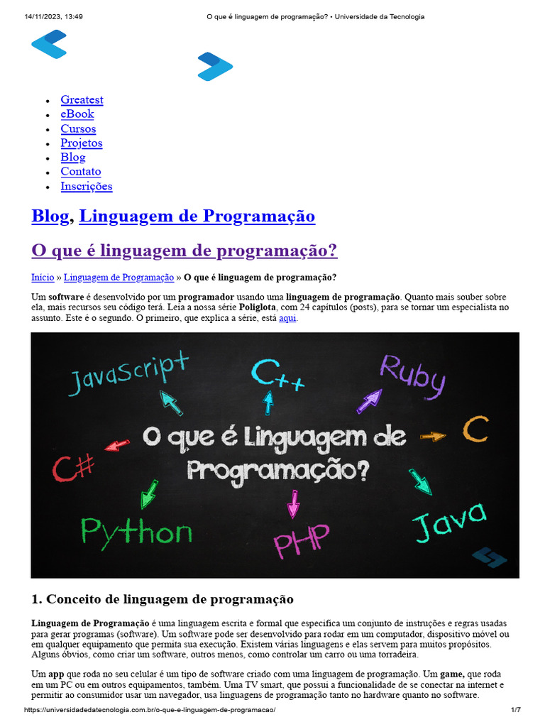 O Que É Linguagem de Programação - Universidade Da Tecnologia | PDF ...